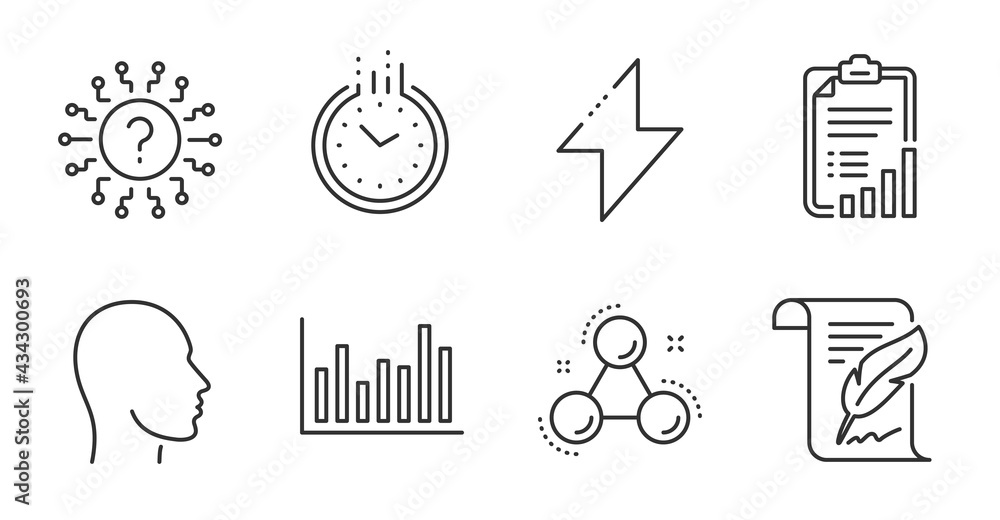 Head, Feather and Question mark line icons set. Energy, Checklist and ...