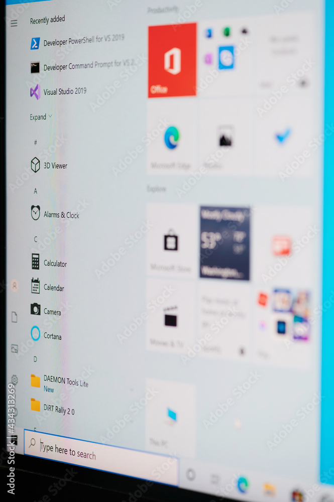 Windows os menu with search bar Stock Photo | Adobe Stock