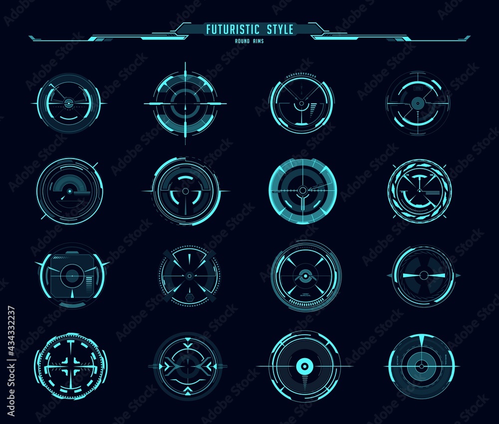 Vector de Stock HUD aim control target round frames, ui interface. Futuristic style vector sci ...