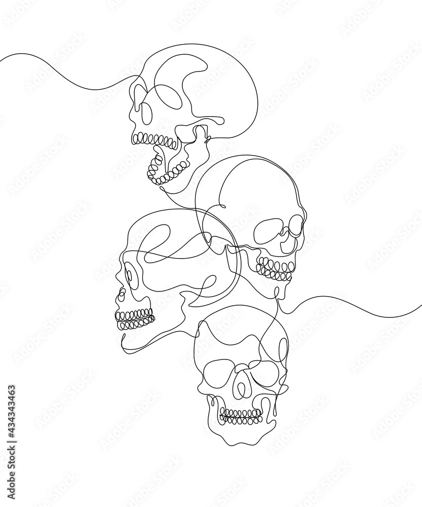 Continuous one line drawing. Abstract human skull. Vector illustration ...