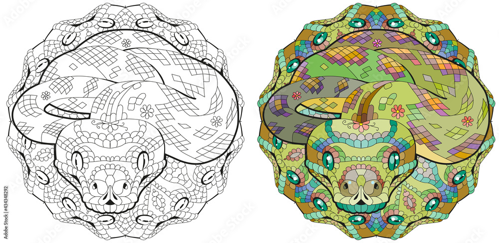 Zentangle snake with mandala. Hand drawn decorative vector illustration ...