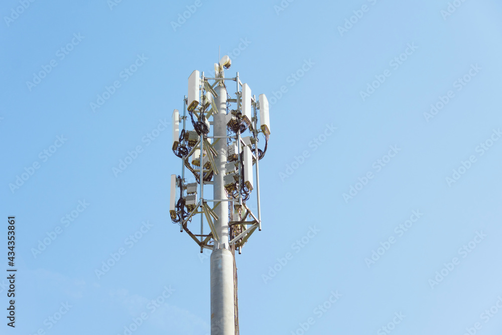 Cellular macro Base Transceiver Station. Telecommunication tower. Wireless Communication Antenna ...