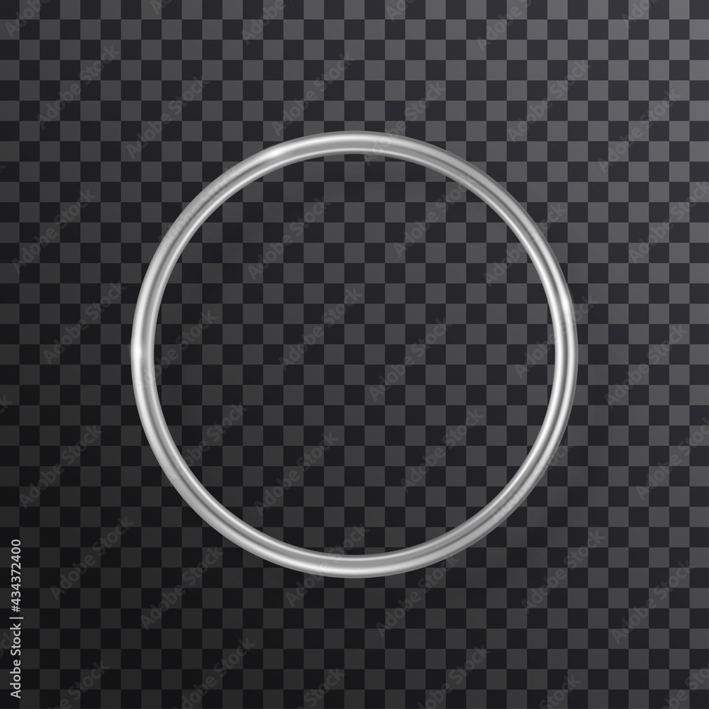 Silver metal circle frame isolated on transparent background. Vector illustration. 3d round ...