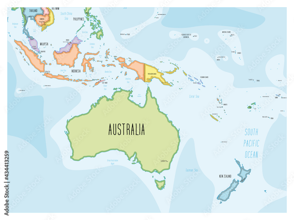Image vectorielle Stock Political map of Australia and Oceania ...