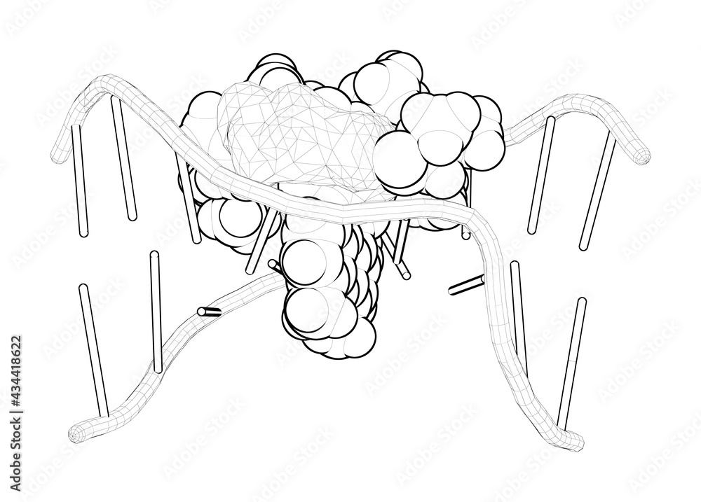 3D rendering as a line drawing of a molecule. Structure of Actinomycin ...