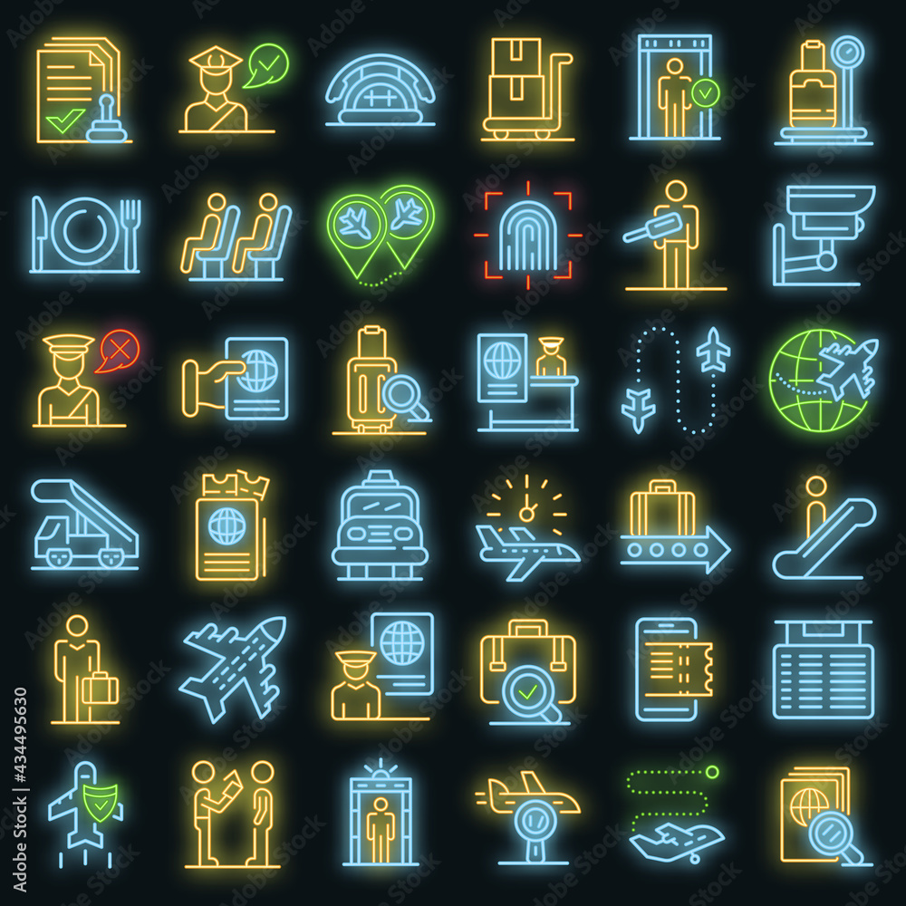 Passport control icons set. Outline set of passport control vector ...