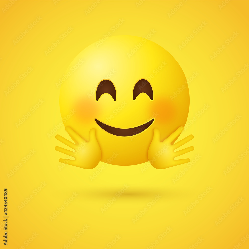 hugging emoji face with two hands - yellow face smiling with open hands ...