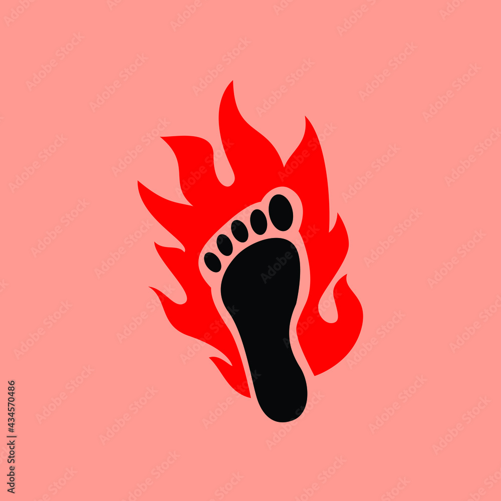 foot print silhouette and fire flame logo design inspiration Stock ...