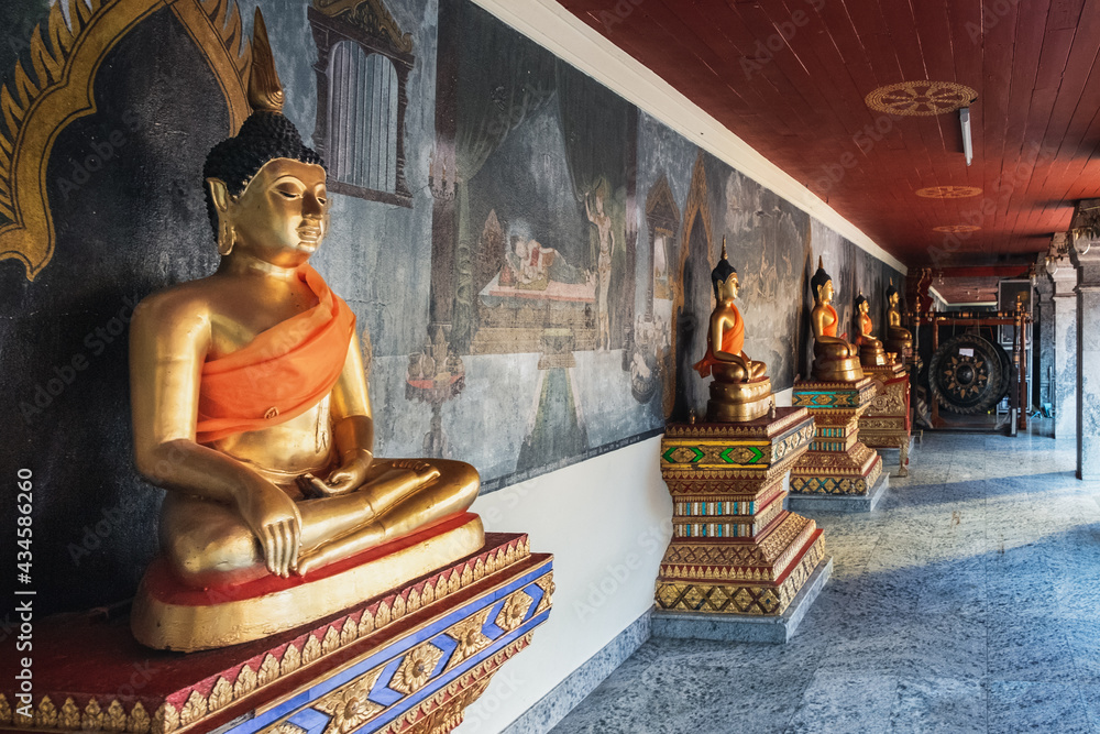 Gold holy Buddha statues and painting fresco in Wat Phra That Doi ...