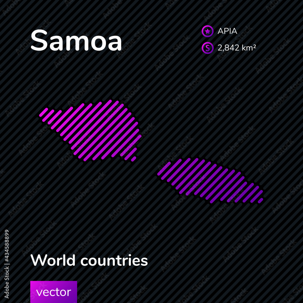 Vector creative digital neon flat line art abstract simple map of Samoa ...