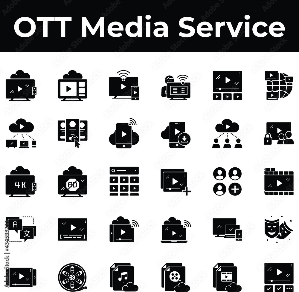 OTT Media Service icon set Stock Vector | Adobe Stock