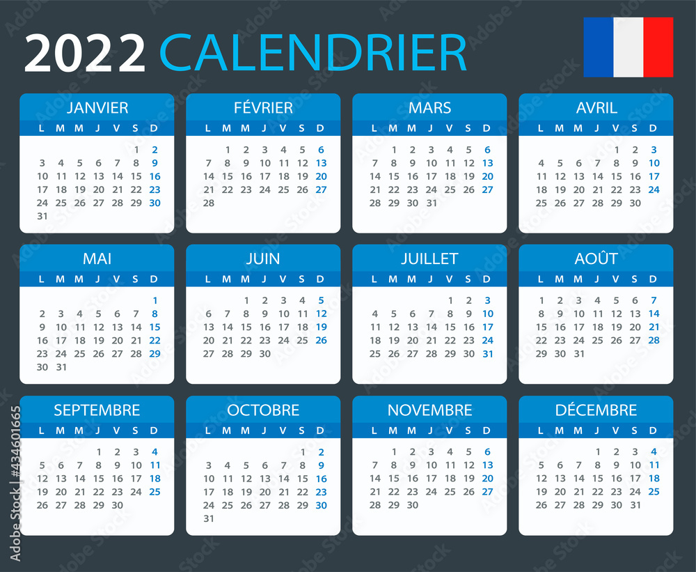 2022 Calendar - vector template graphic illustration - French version ...