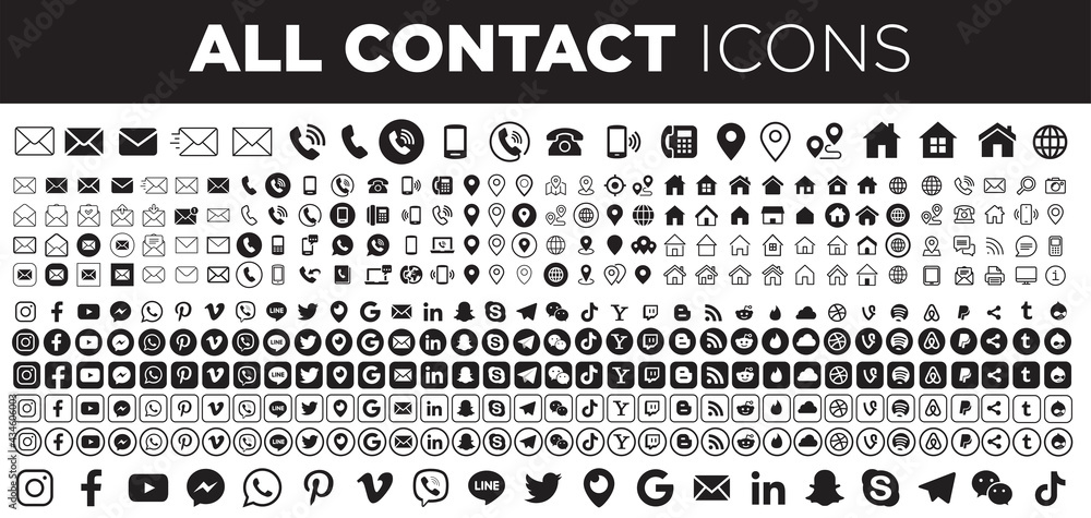 Set contact icons and social media logos. Stock Vector | Adobe Stock