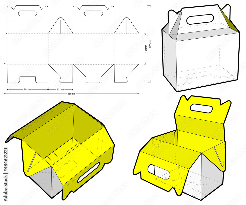 Cake Box with handle and Die-cut Pattern. The .eps file is full scale ...