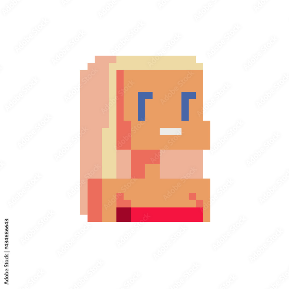 Stockvektorbilden Young girl blonde female character. Pixel art. Flat ...