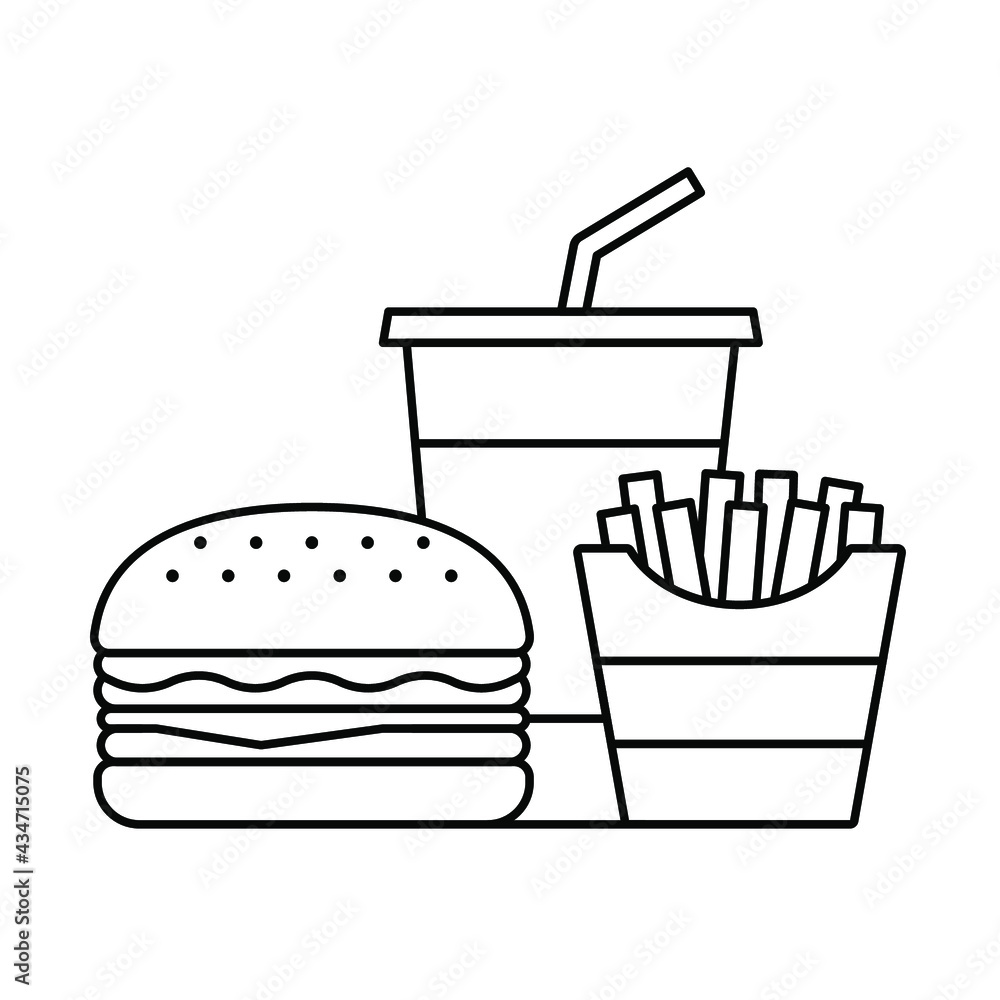Hamburger, Soft drink cup and French Fries, Fast food icon sign ...