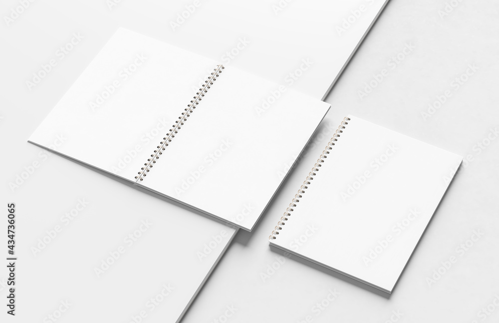 Spiral binder notebook mock up isolated on modern white background. 3D ...