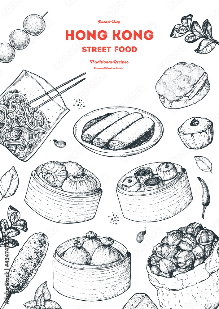 Hong kong street food frame. Chinese food menu design template ...