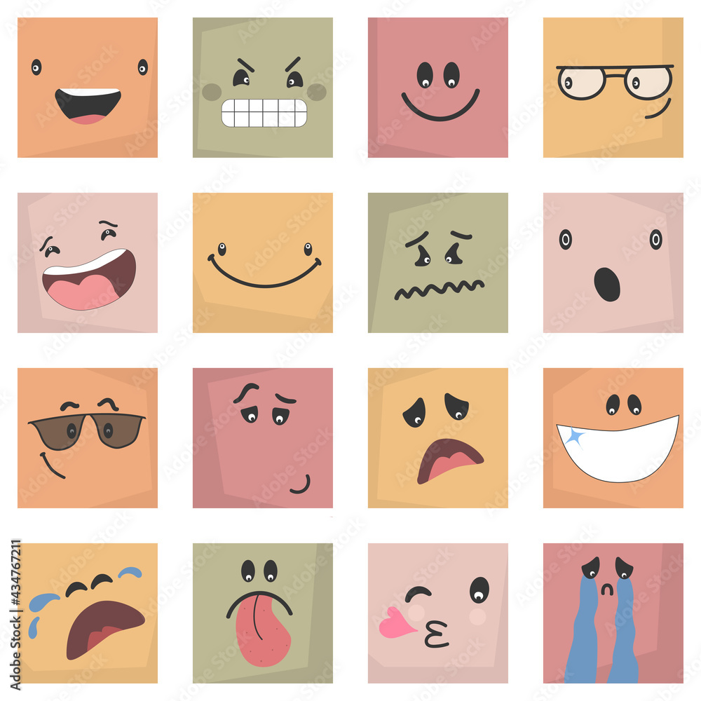 colorful abstract Emoticons set. comic Faces with various Emotions ...