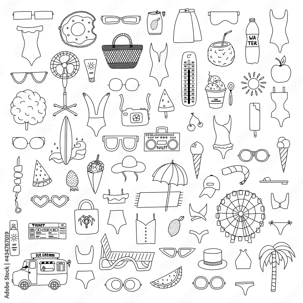 Big summer hand drawn vector summer set with clipart, summer signs ...