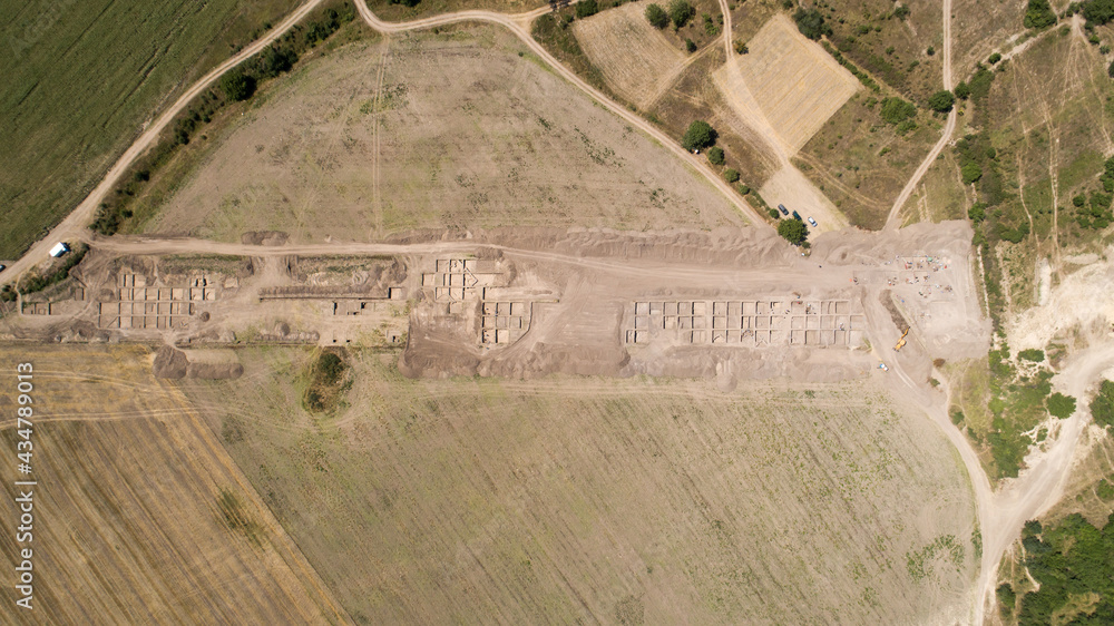 Archaeological excavation. Aerial view of the archaeological ...
