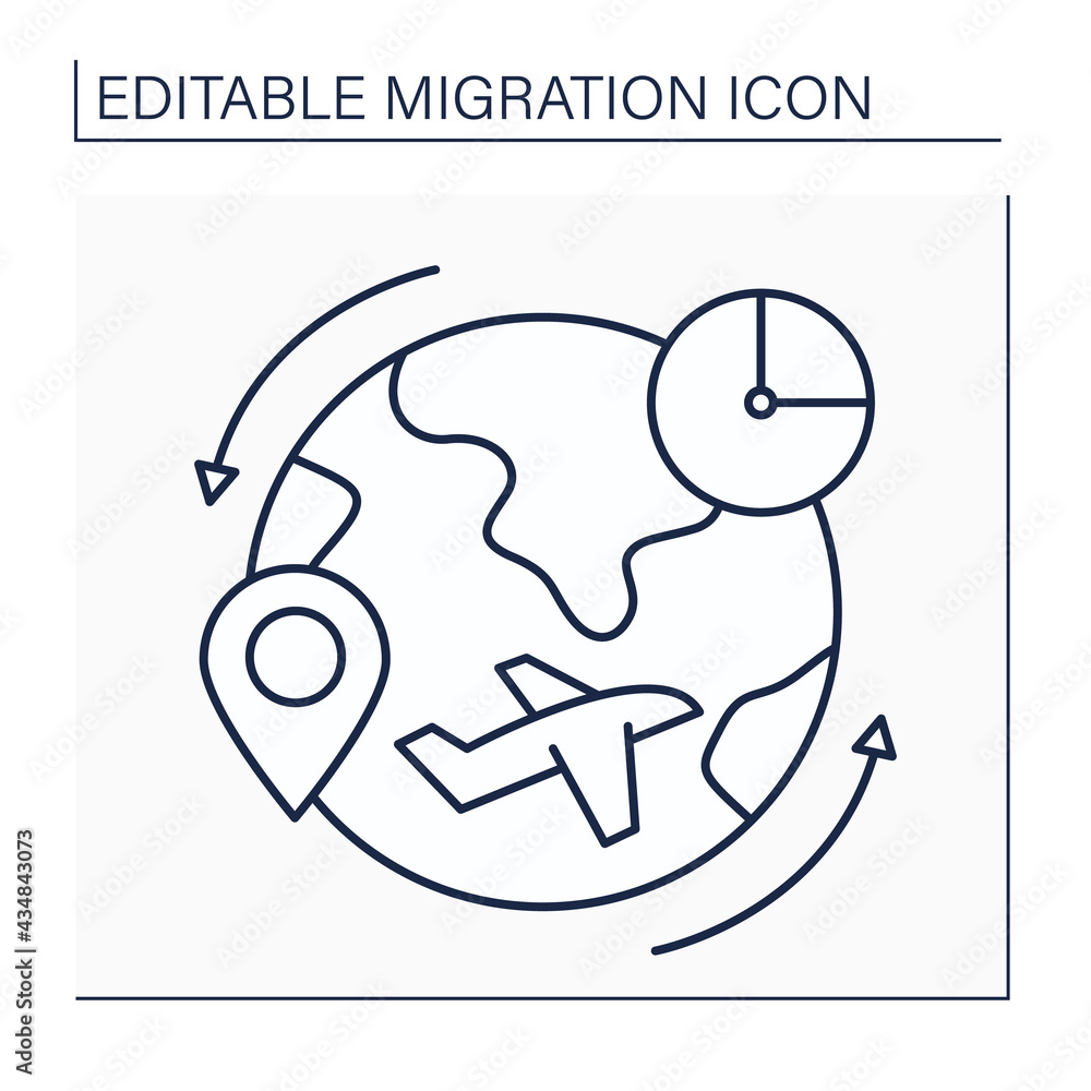 Return migration line icon. Coming home from non-native country ...