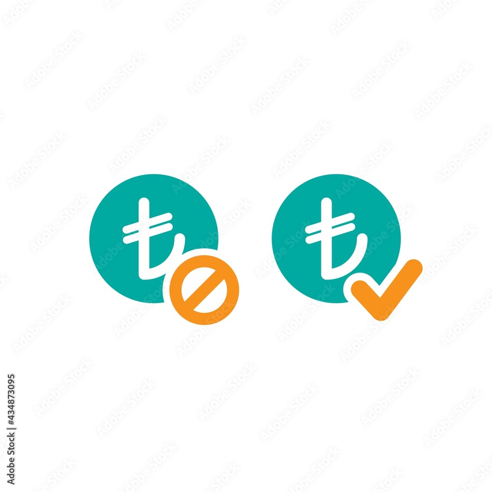 Two money icons. Blue circles with turkish lira signs and orange circle ...