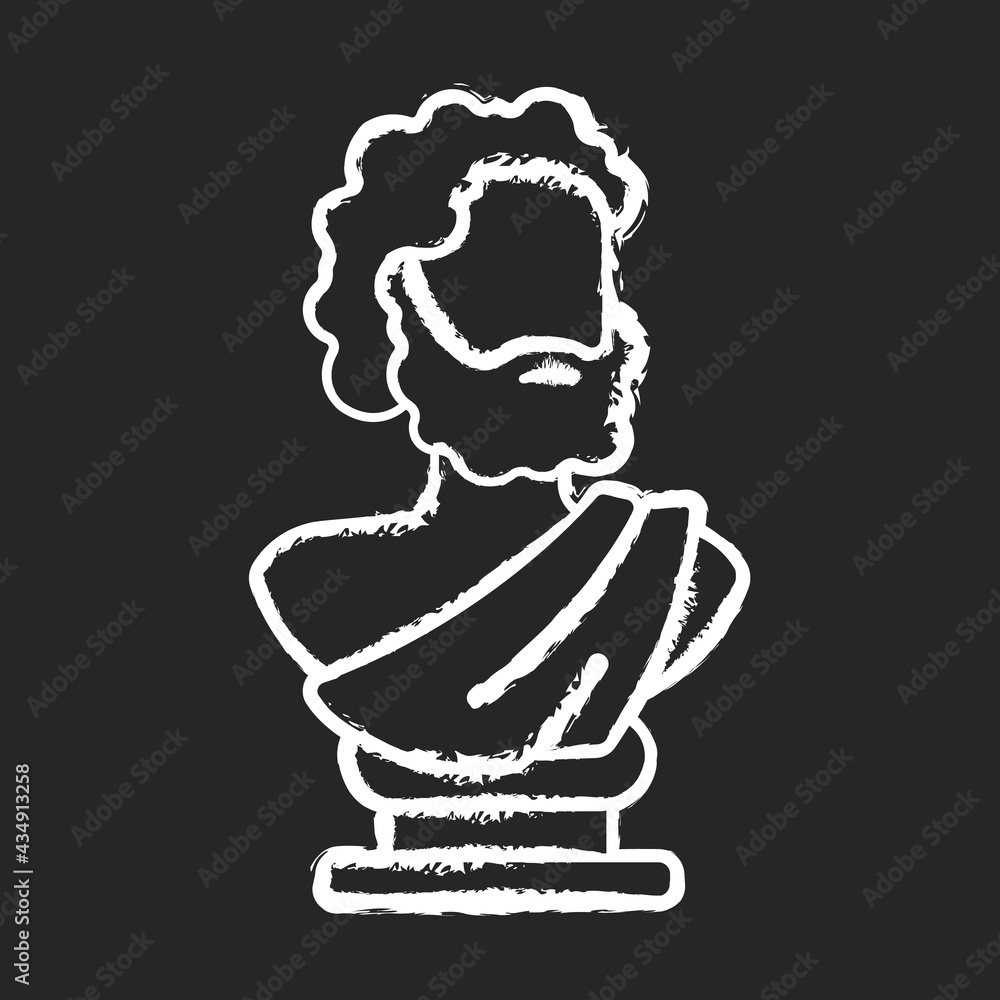 Ancient statue chalk white icon on black background. Art history ...