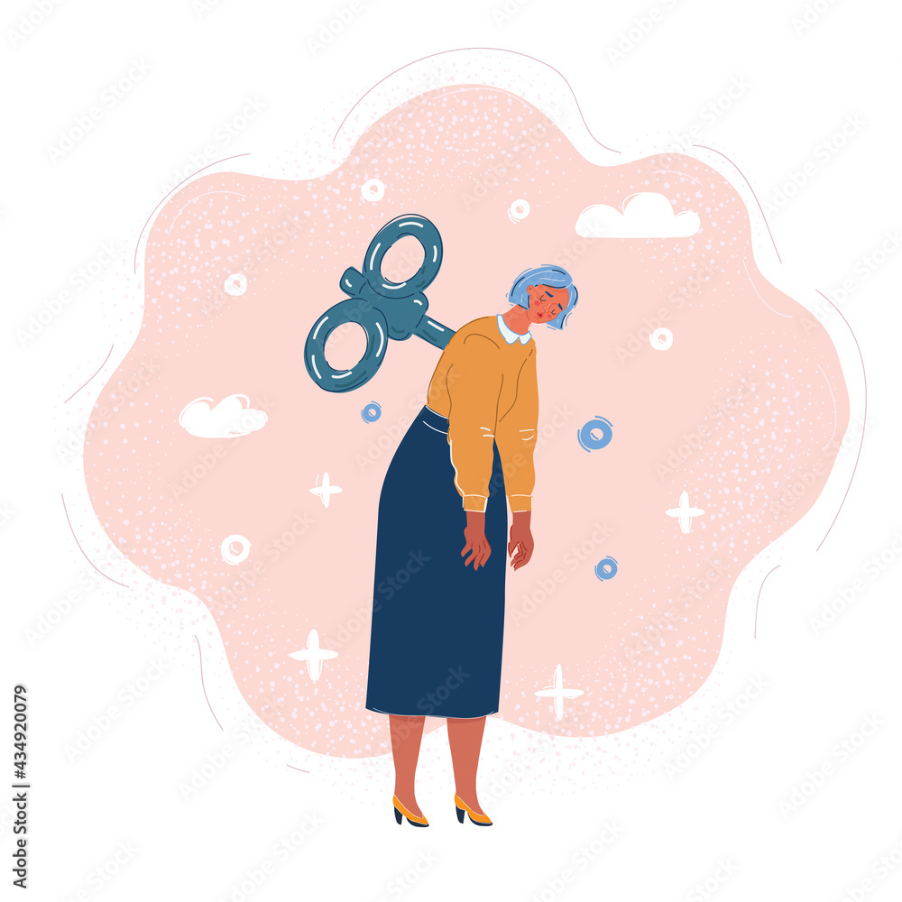 Vector illustration of cartoon woman dead tired. Extreme fatigue Stock ...