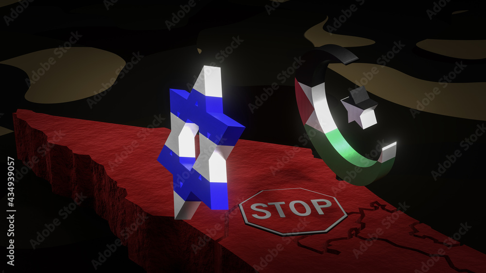 Israeli–Palestinian conflict. Star of David and Star and crescent ...