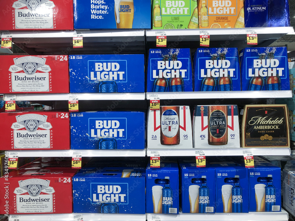 Anheuser-Busch InBev beer display, including Budweiser, Bud Light ...