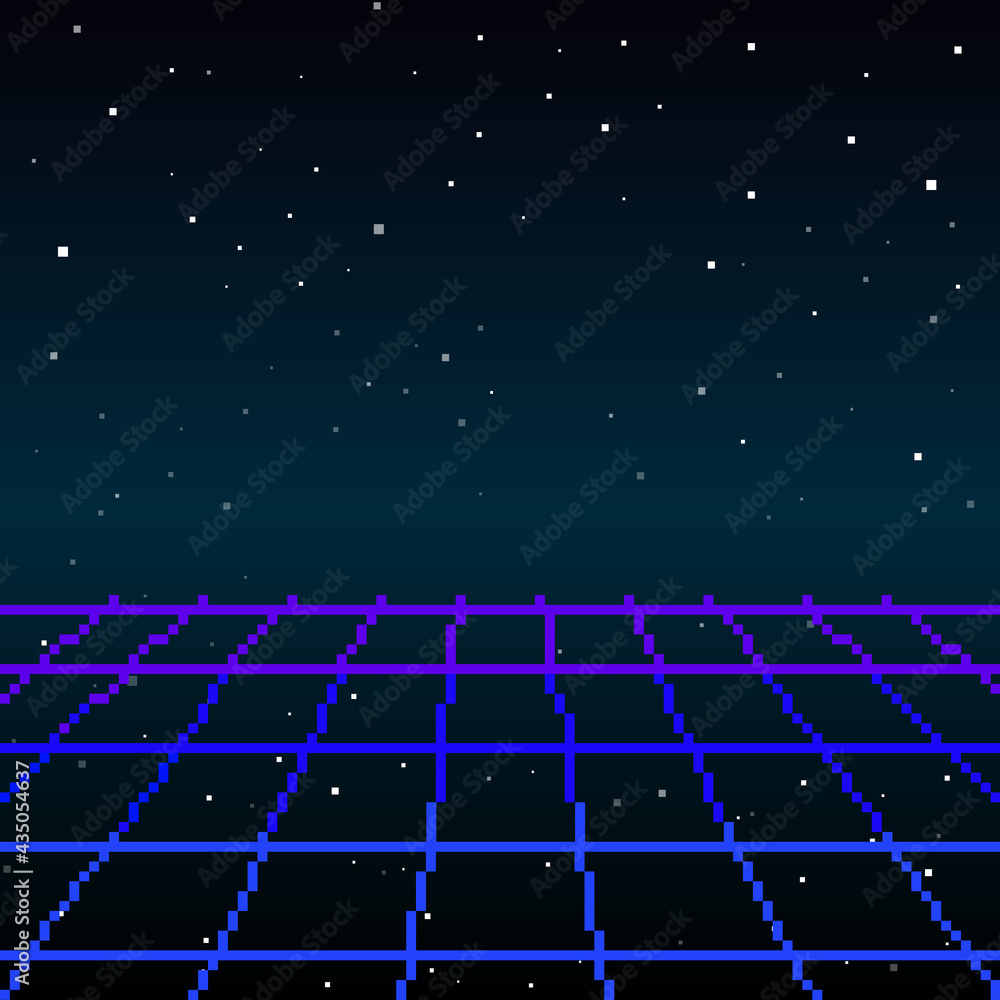 Stock-Vektorgrafik „Pixel art of 80s Retro sci-Fi background. Pixel art ...