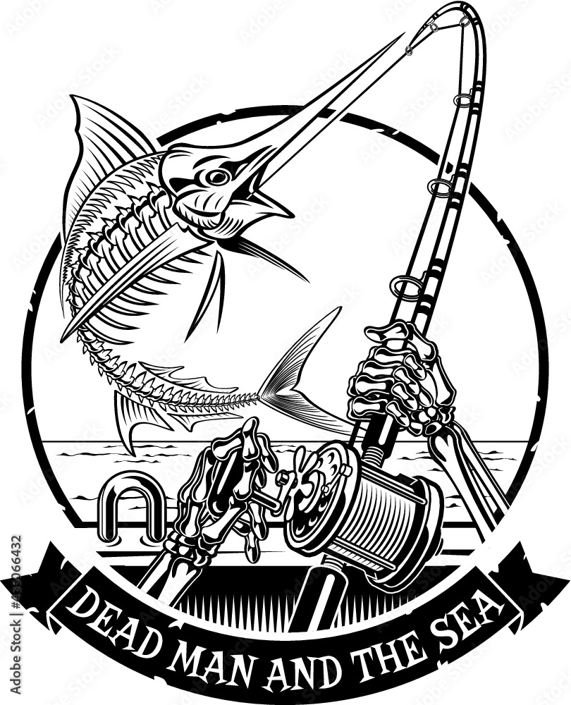 skeleton fisherman catching skeleton fish Stock Vector | Adobe Stock