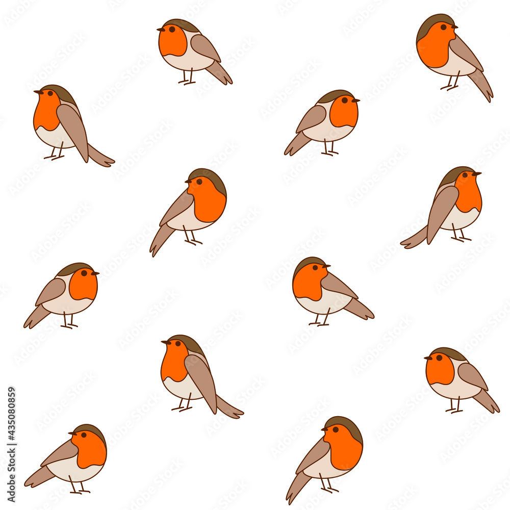 Cartoon happy Robin - simple trendy pattern with bird. Flat vector ...