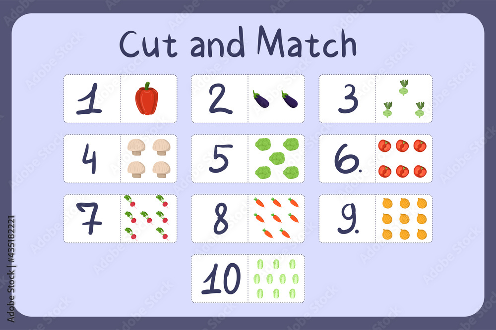 Flash cards with numbers for kids, set 3. Cut and match pictures with ...