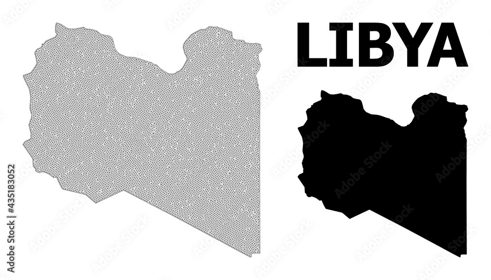Polygonal mesh map of Libya in high resolution. Mesh lines, triangles ...