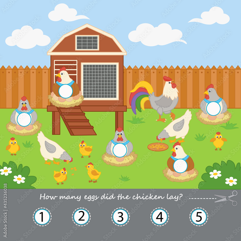 Math game for kids. How many eggs did the chicken lay. Worksheet design ...