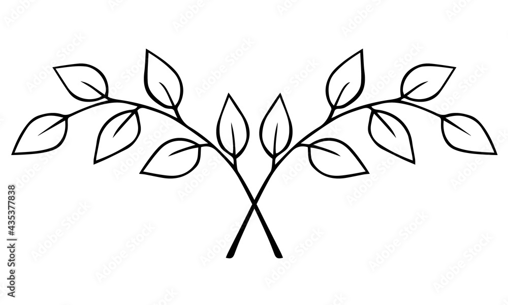 Two intersecting twigs with leaves. Hand drawn laurel wreath doodle ...