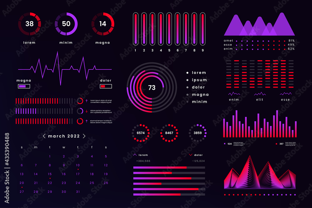Infographic UI UX dashboard. Finance graph statistic chart diagrams ...