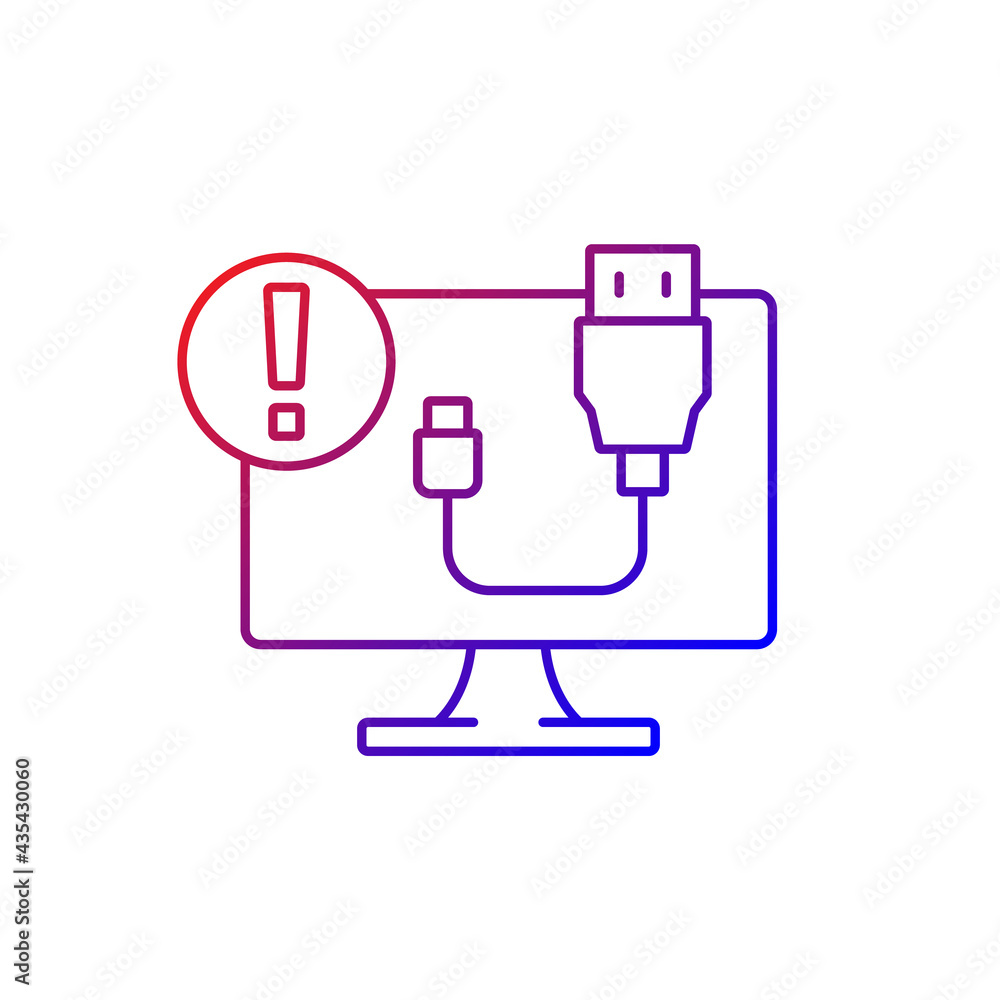 USB does not work gradient linear vector icon. Cable connection ...
