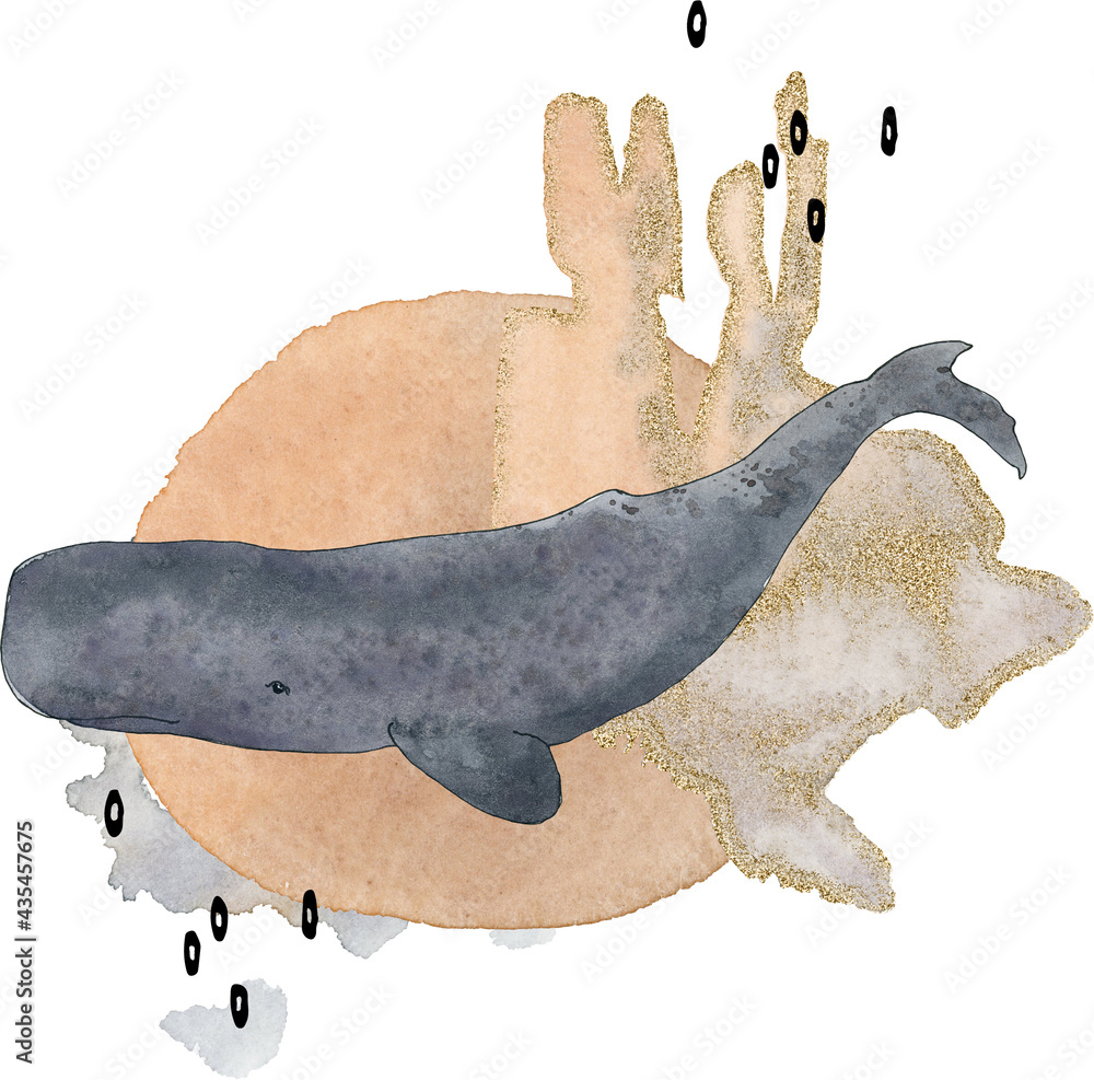 Watercolor whale abstract sublimation design clipart, Nautical ...