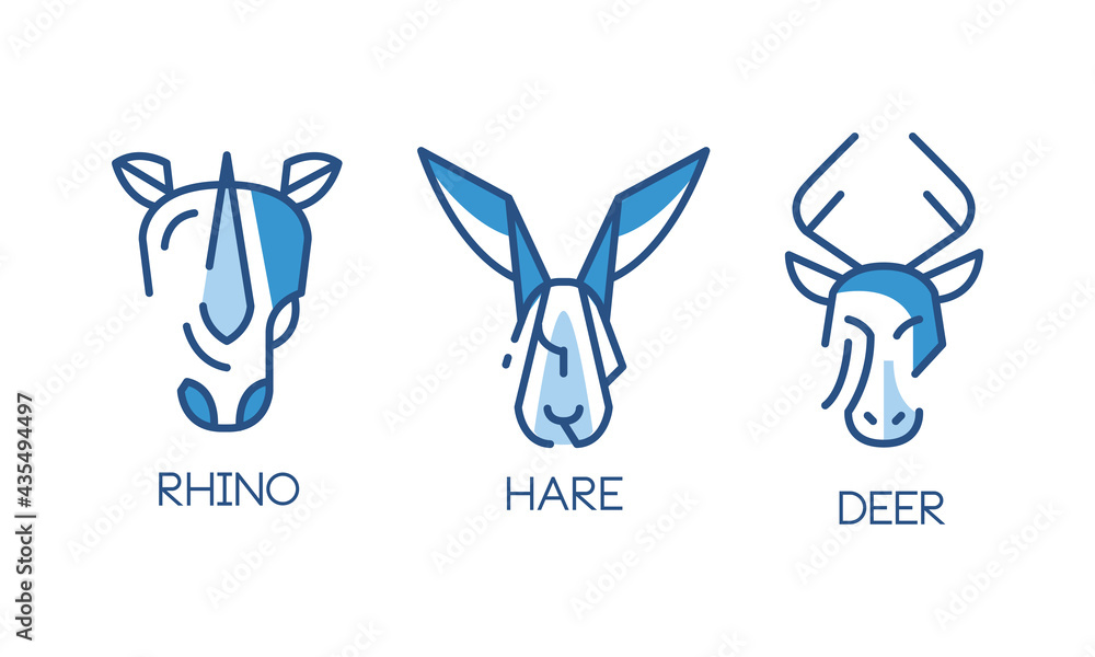Animal Logo Design Set, Abstract Badges with Rino, Hare, Deer Heads ...