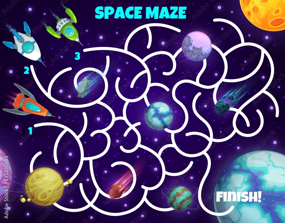 Image vectorielle Stock Labyrinth maze game spaceships and planets ...