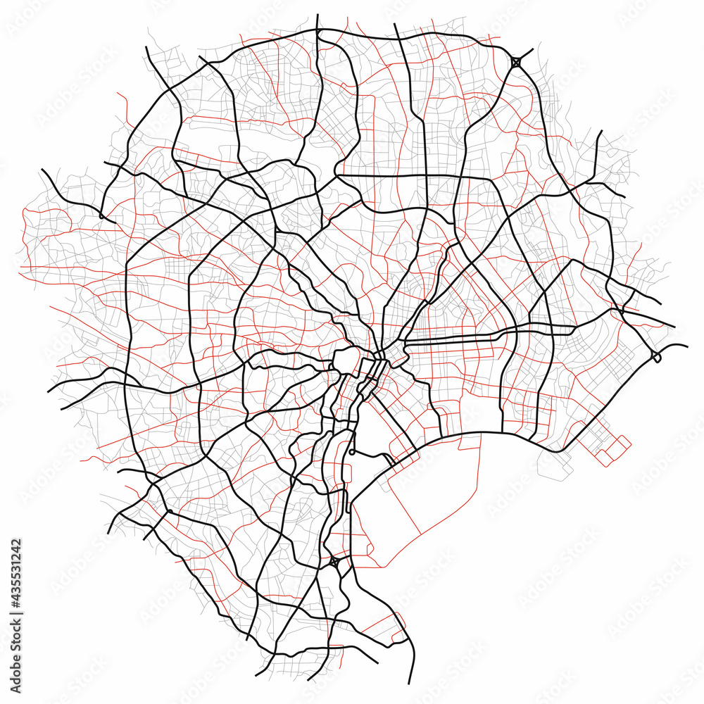 Tokyo city map (Japan) - town streets on the plan. Monochrome line map ...