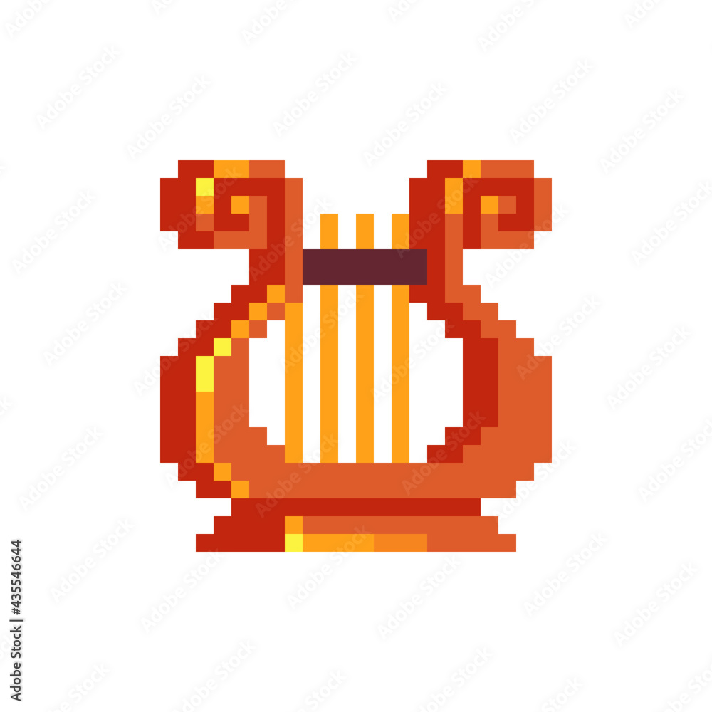 Harp ancient musical instrument pixel art icon antique culture symbol ...