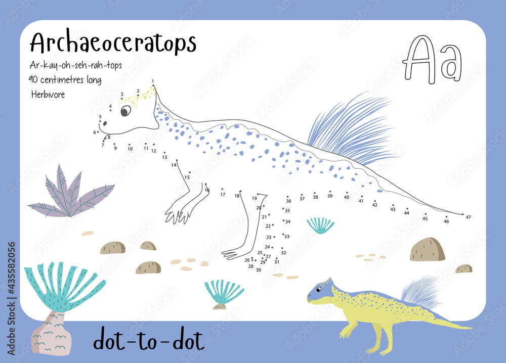 Vektor A dot by dot worksheet with dinosaur, name, facts and alphabet ...