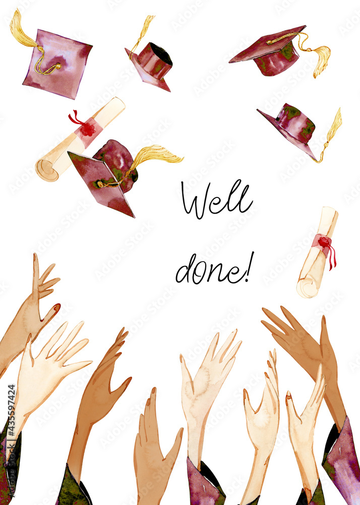 Graduation Clipart, Watercolor Graduation clip art. Grad cap, Diploma ...