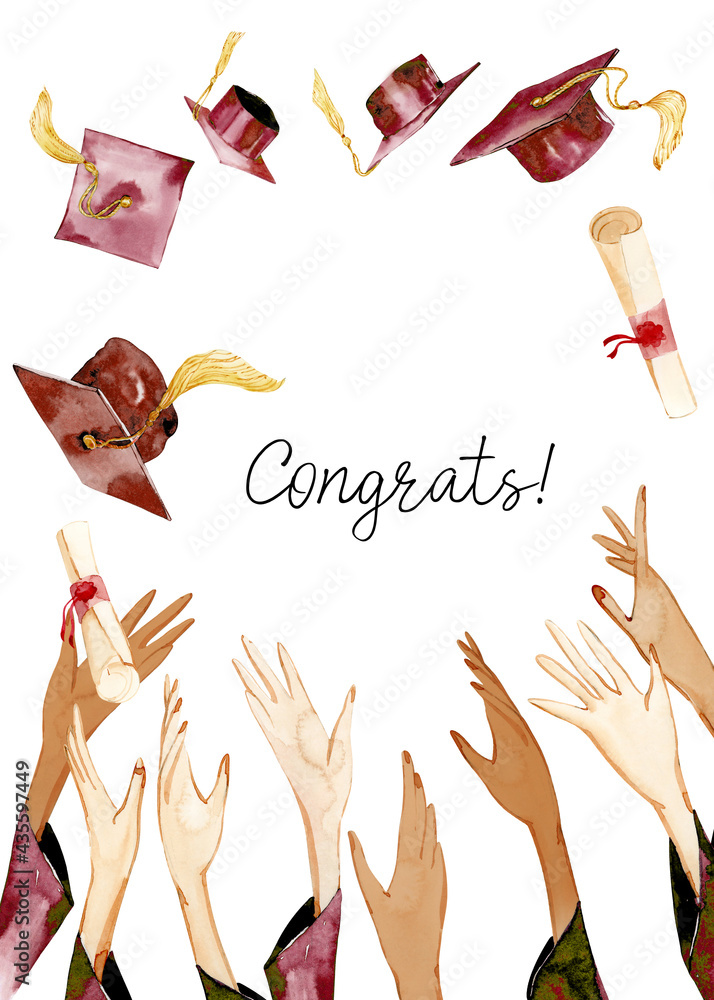 Graduation Clipart, Watercolor Graduation clip art. Grad cap, Diploma ...