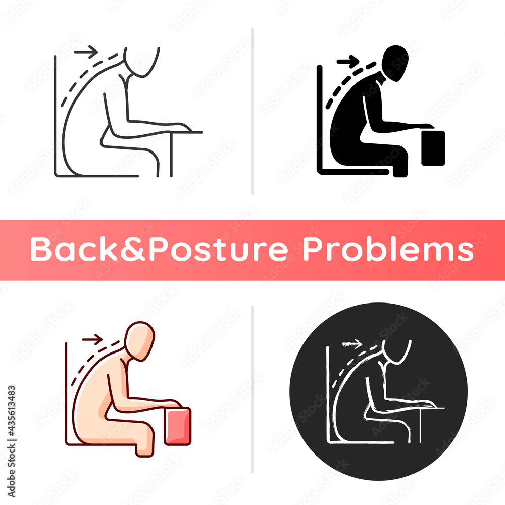 Forward tilted sitting position icon. Rounded shoulders and hunched ...