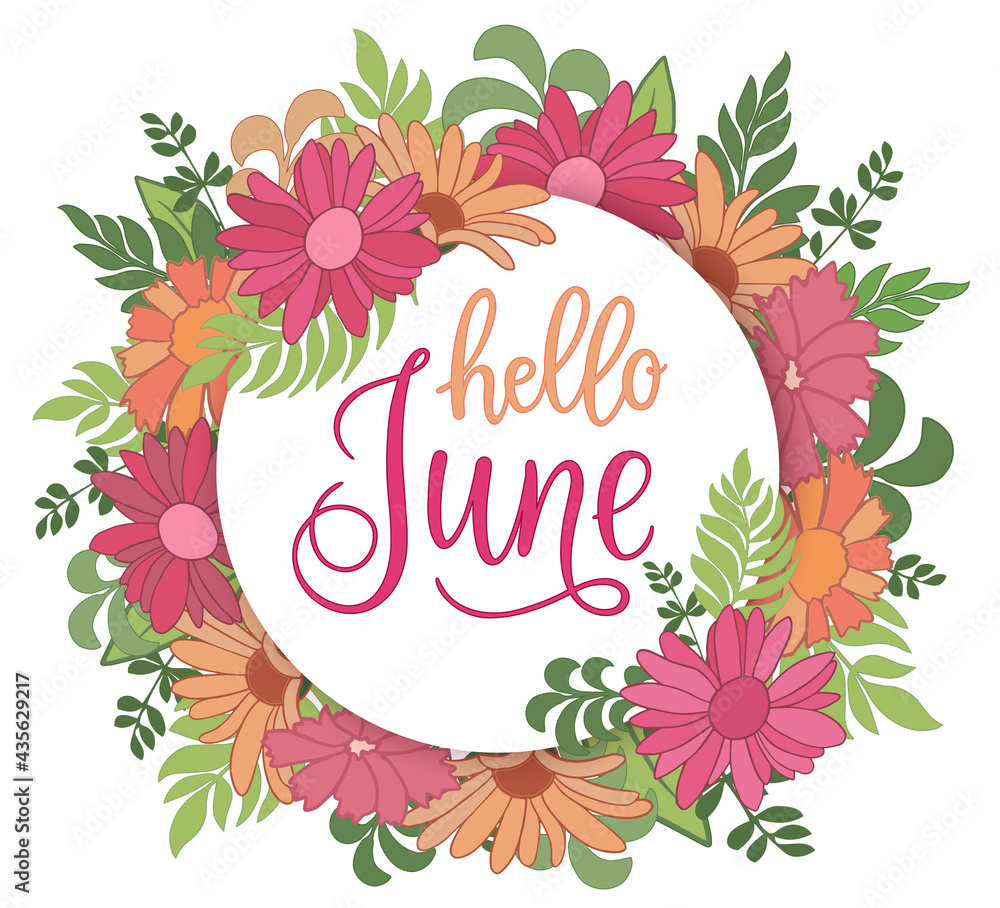 Handwritten, hello june, lettering message. June welcome quote with ...